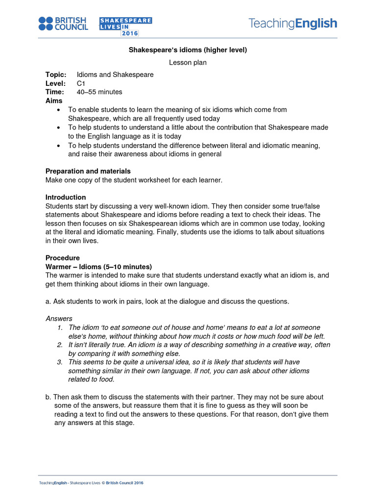 shakespeares-idioms-higher-level-lesson-plan | PDF