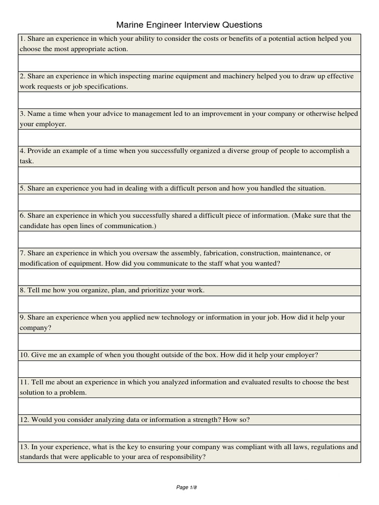 89 Marine Engineer Interview Questions | PDF | Information | Experience