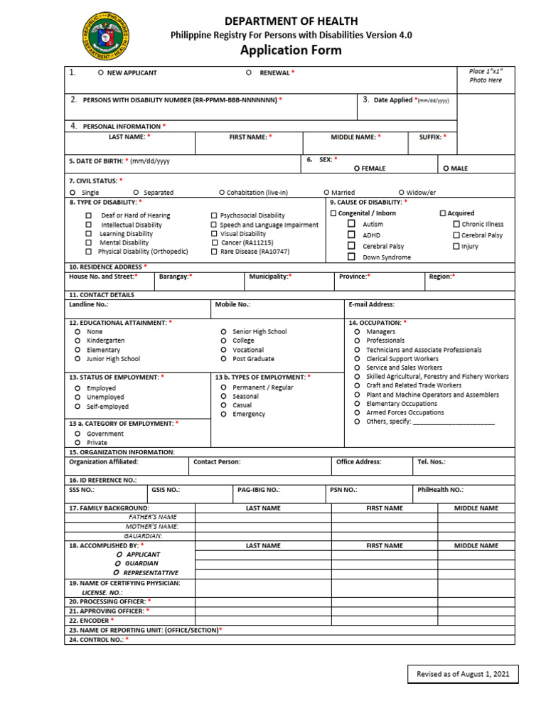 PWD Application Form - Version 4.0 | PDF | Disability | Intellectual ...