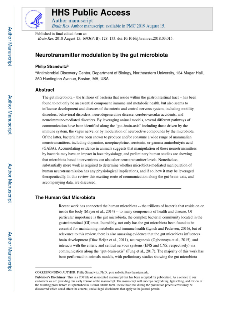 Neurotransmitter Modulation by The Gut Microbiota | PDF