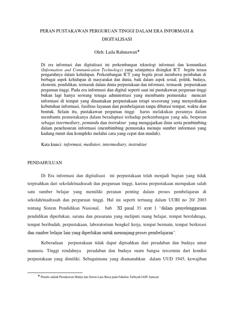 Peran Pustakawan Perguruan Tinggi Dalam Era Informasi Dan Digitalisasi ...