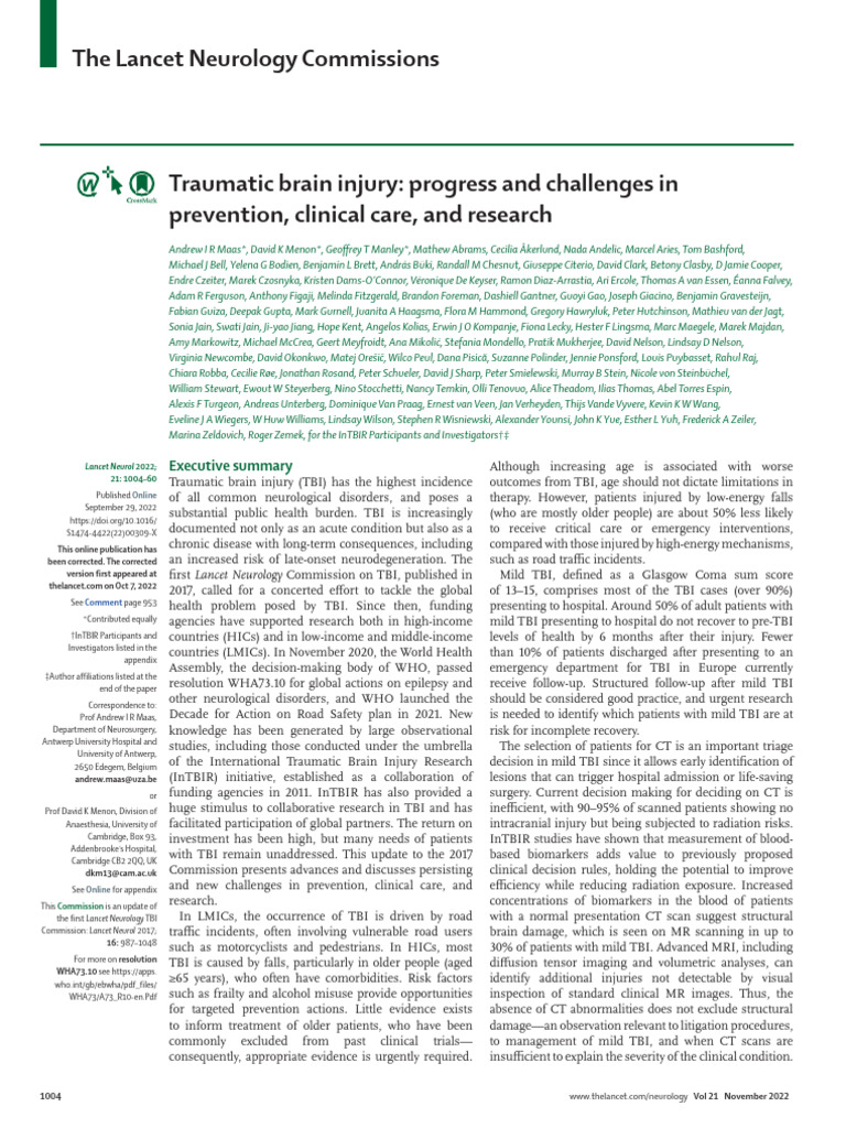 Traumatic Brain Injury Progress and Challenges in | PDF