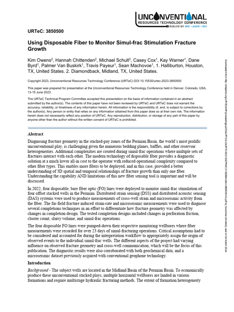 Urtec-3850500-Using Disposable Fiber To Monitor Simul-Frac Stimulation ...