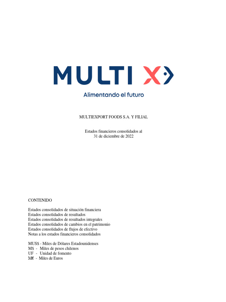 Estados Financieros 2022 Multiexport Foods | PDF