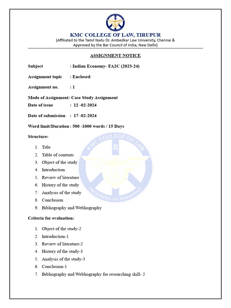Indian Economy - 1ST ASSIGNMENT Cover Page | PDF