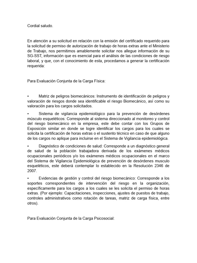 Requisitos para Certificación de Horas Extras | PDF