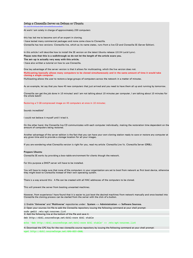 Setup A Clonezilla Server On Debian Ubuntu | PDF