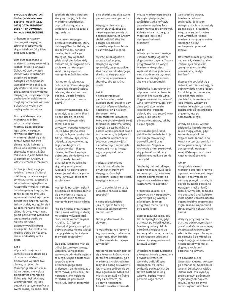 Skąpiec-ściąga | PDF