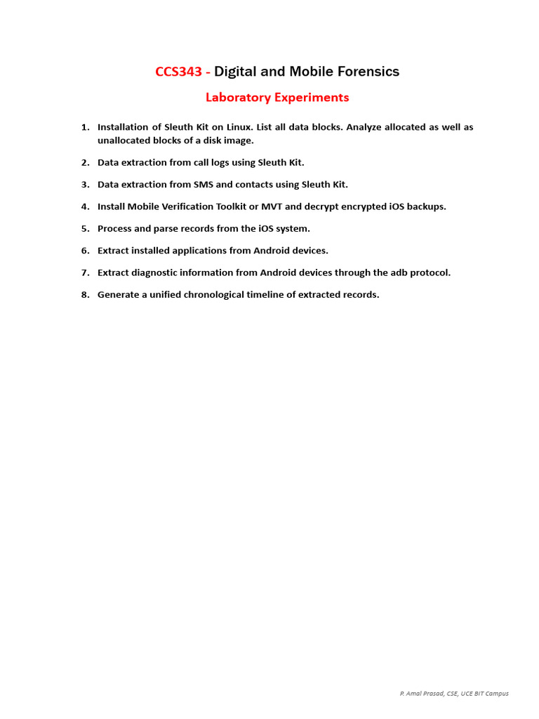 Digital and Mobile Forensics Laboratory - Experiment 1 | PDF | Teaching Methods & Materials