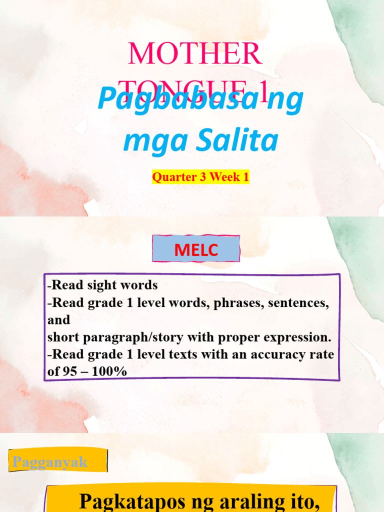 MTB 1 Q3 W1 - Pagbabasa NG Mga Salita | PDF