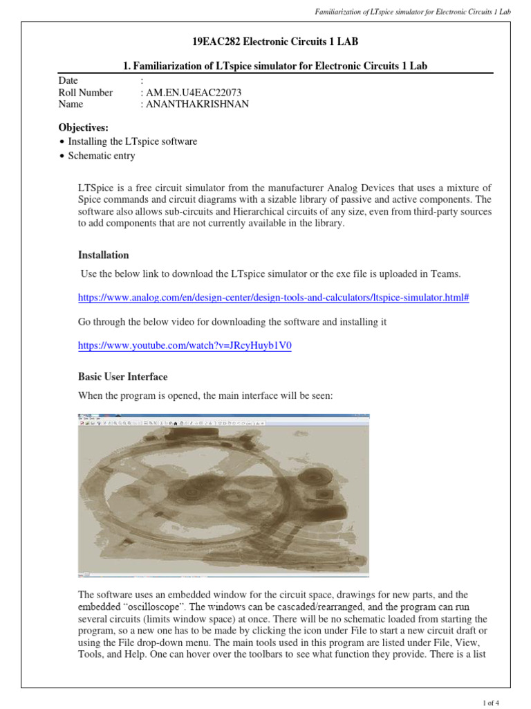 1 - Familiarisation of LT Spice - EAC22073 | PDF
