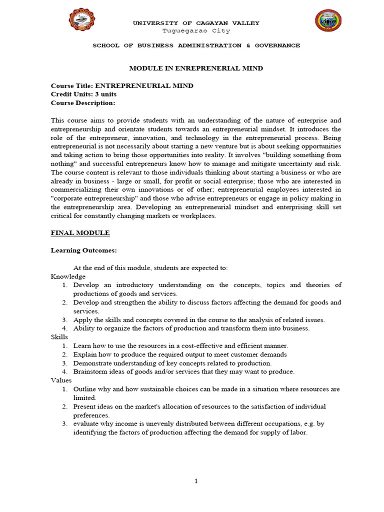 Final Module 1 The Entrep. Mind | PDF
