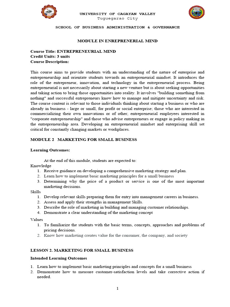 Final Module 2 The Entrep. Mind | PDF | Marketing | Entrepreneurship