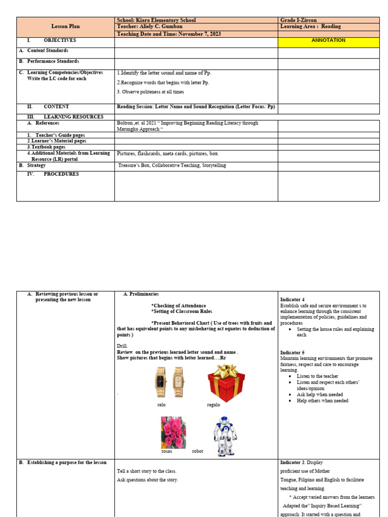 Grade 1 Reading Lesson Plan: Letter Pp | PDF