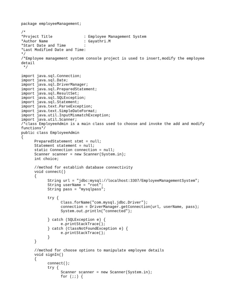 EmployeeManagement JDBC | PDF