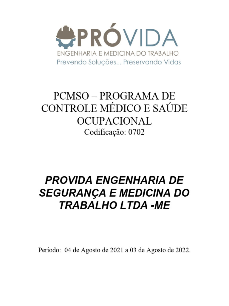 Pcmso Provida Engenharia e Medicina Do Trabalho 2021 | PDF | Remédio | Gestão de relacionamento ...