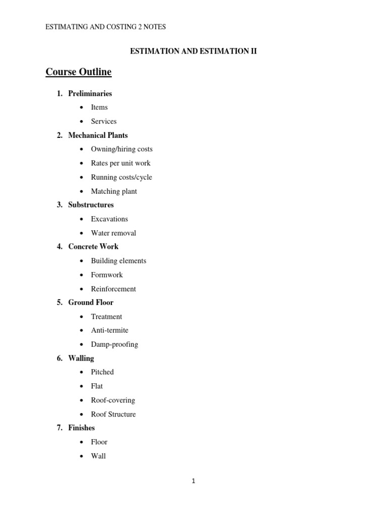 Estimating Costing 2 Notes Done by Vincent Momanyi, Kevin Khisa and ...