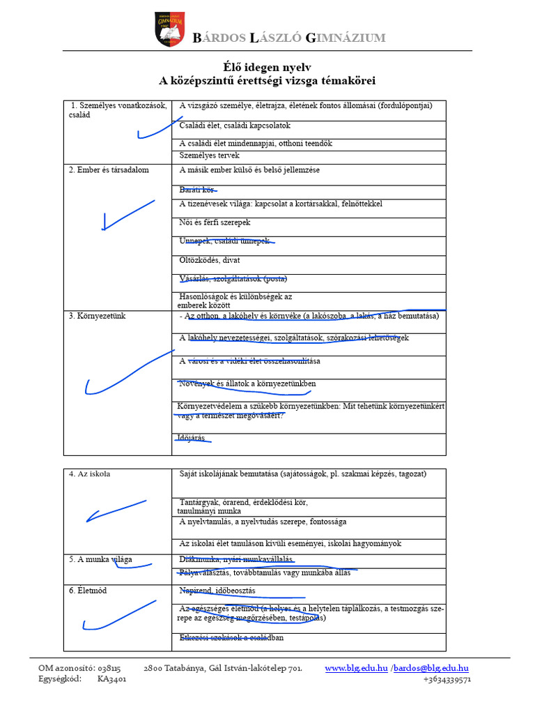 Elo Idegen Nyelv Erettsegi Temakorok 2023 | PDF