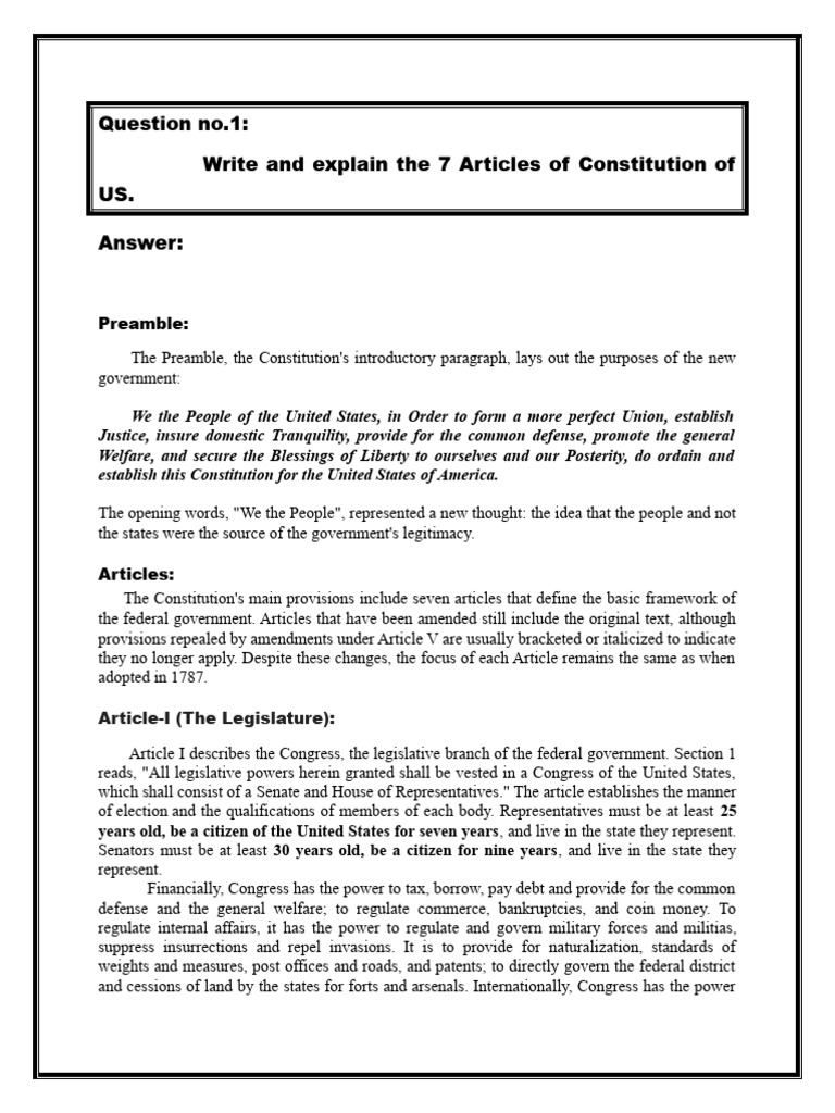 Overview of the US Constitution Articles | PDF | Ratification | Constitutional Amendment