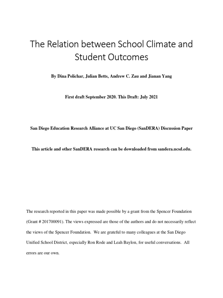 School Climate Draft 202-07-24 Discussion Paper1 | PDF | Factor Analysis