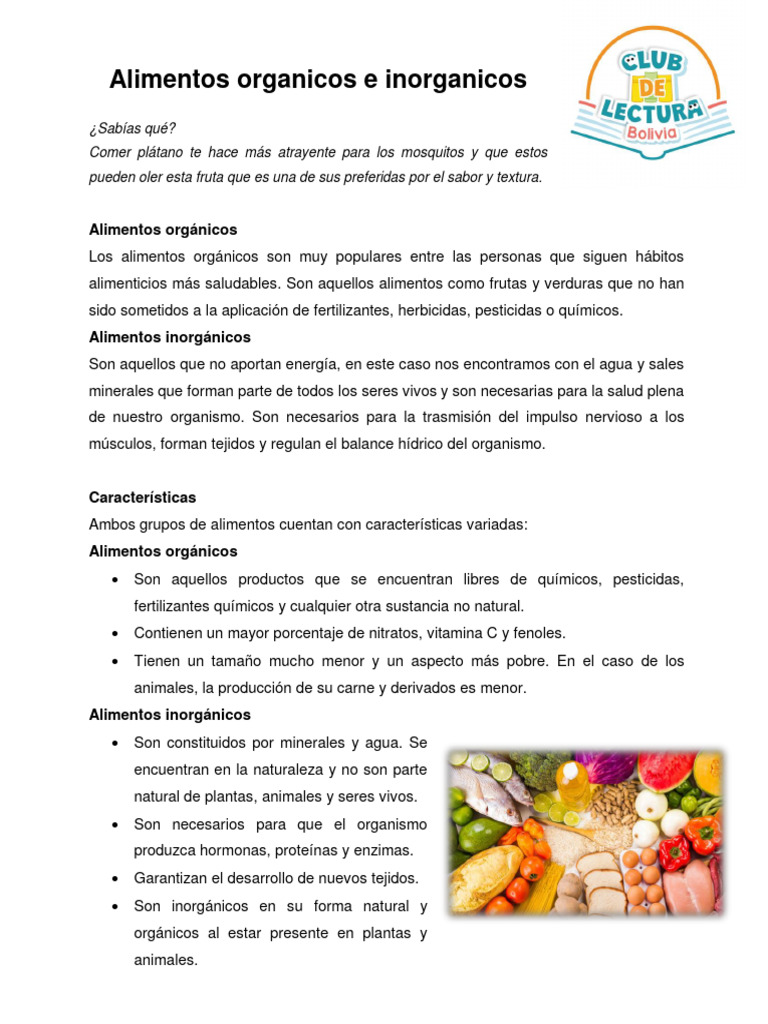 Alimentos organicos e inorganicos G1 | PDF