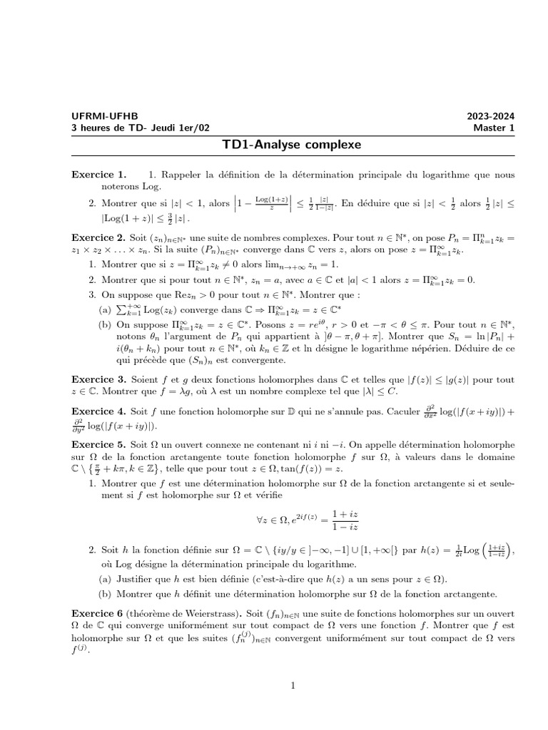 TD1-Analyse Complexe | PDF