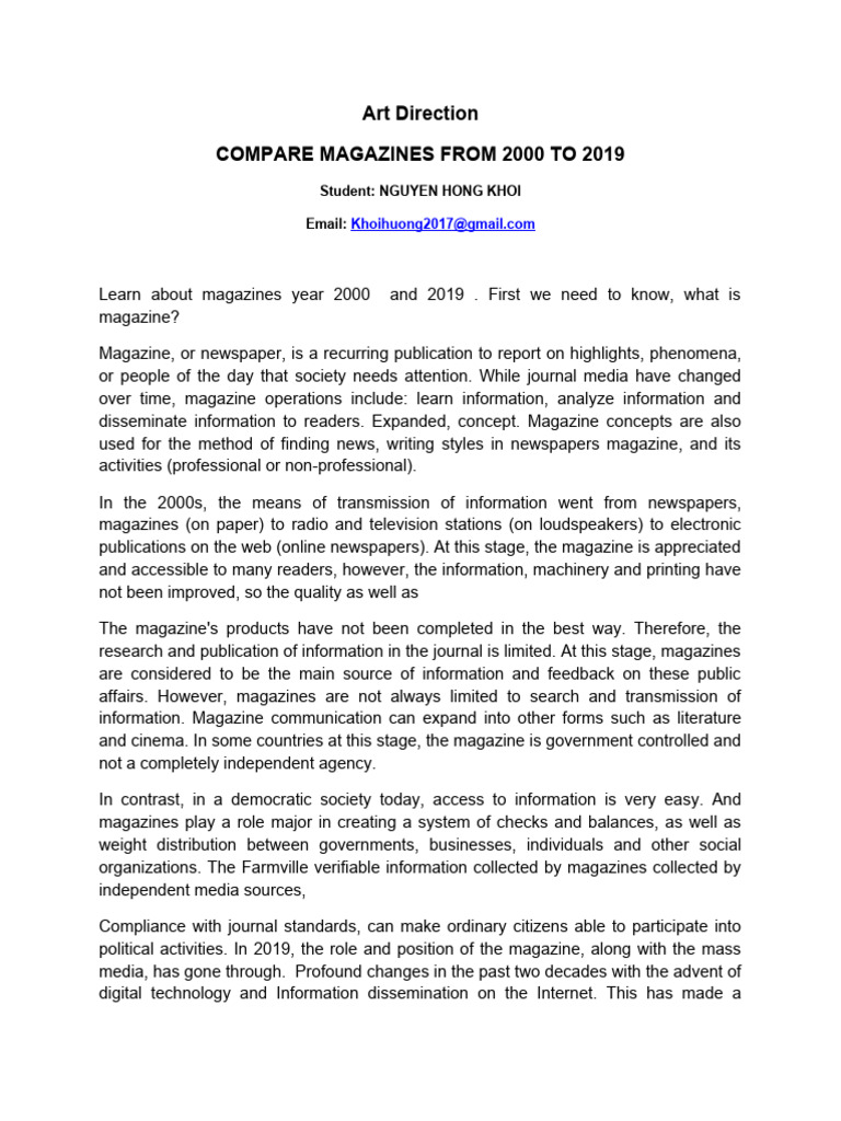 Bài 2 - Compare Magazines 2000 and 2019. | PDF | News | Mass Media