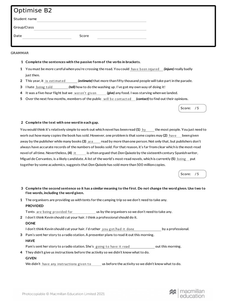 Final Test (B2) Unit 9-12 (Answers) | PDF