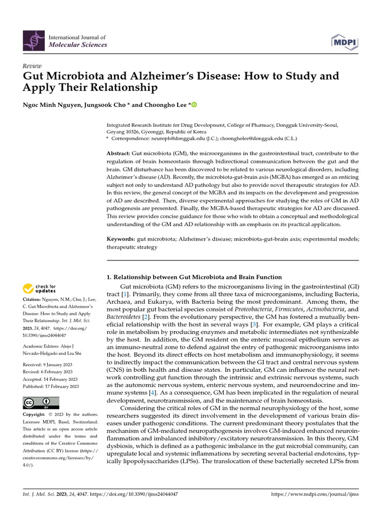 Gut Microbiota and Alzheimer'ss Disease How To Study and | PDF