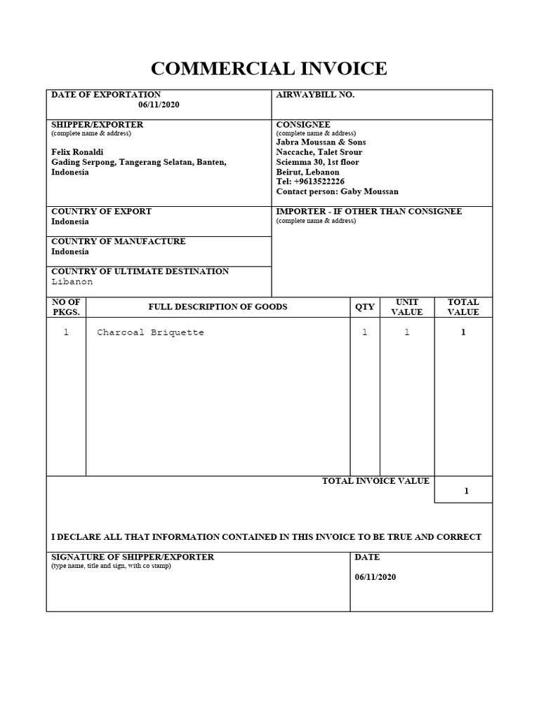 Draft Komersial Invoice | PDF