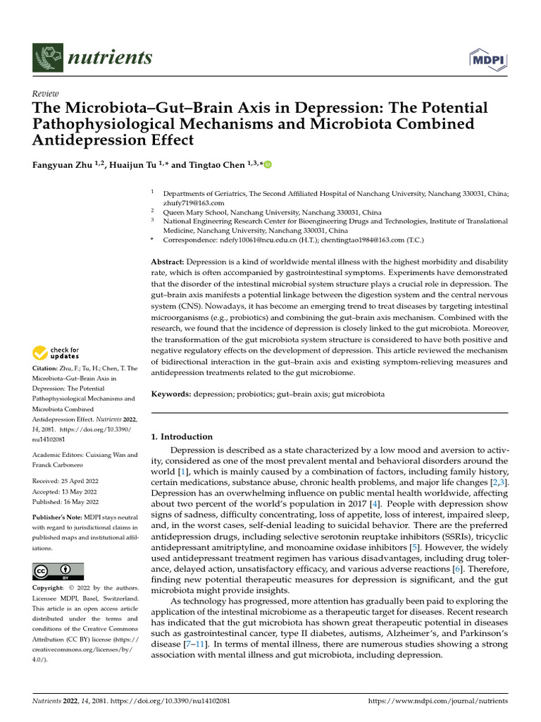 The Microbiota-Gut-Brain Axis in Depression | PDF