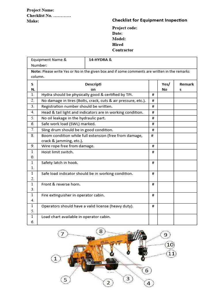 Hydra Crans Inspection Checklist (AD-Internal) | PDF | Technology ...