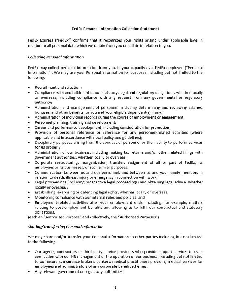 PHL Personal Information Collection Statement Form PDF Employment