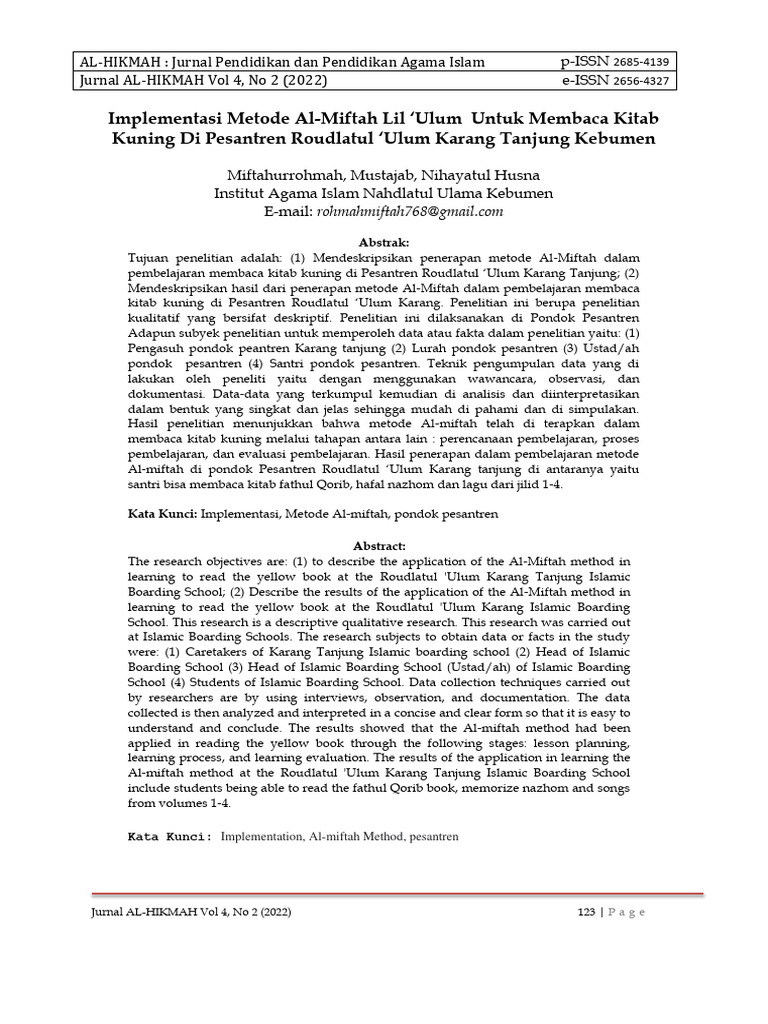 Kebumen-Implementasi Metode Al-Miftah Lil Ulum | PDF | Sains & Matematika