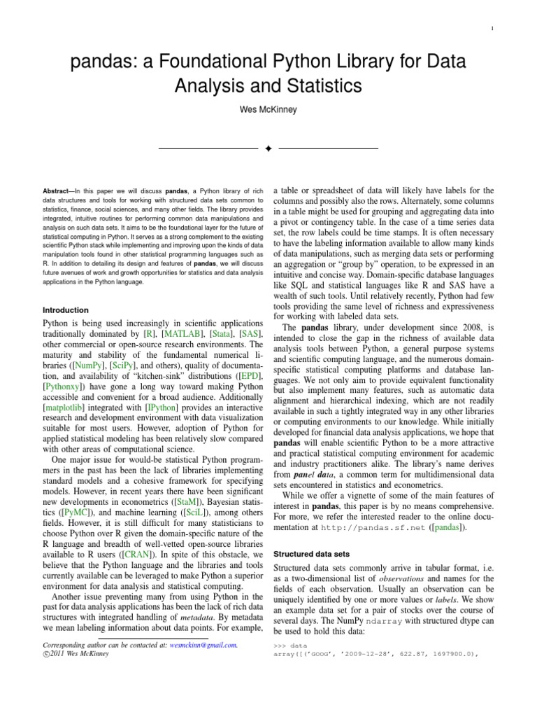 Pandas: A Foundational Python Library For Data Analysis and Statistics ...