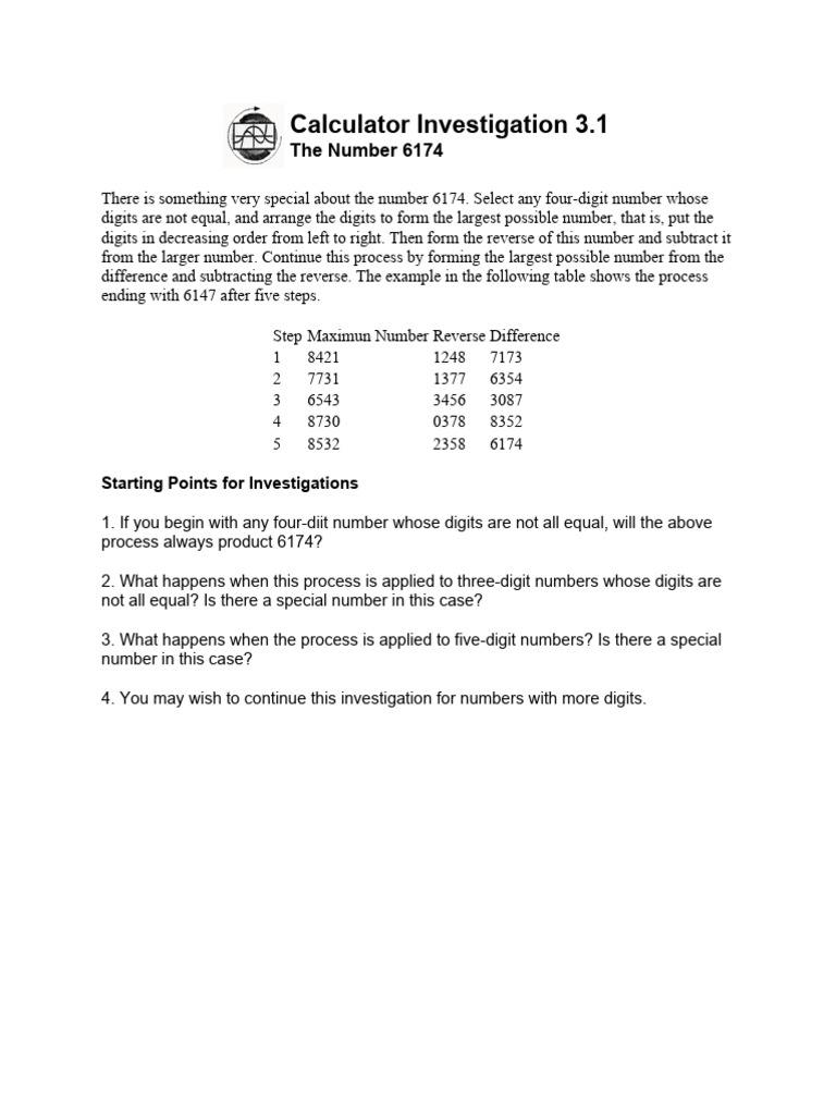 Exploring the Mystery of 6174 | PDF