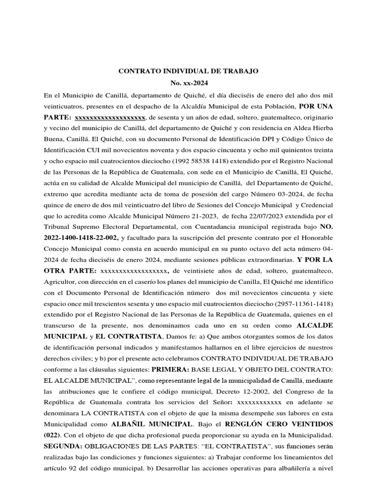 Contrato de Trabajo Ejemplo | PDF