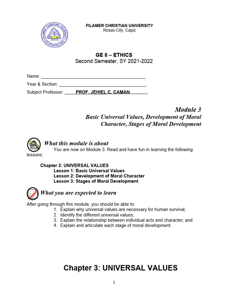 Module 3 Leson 1 and 2 SY 2021 22 | PDF | Courage | Morality