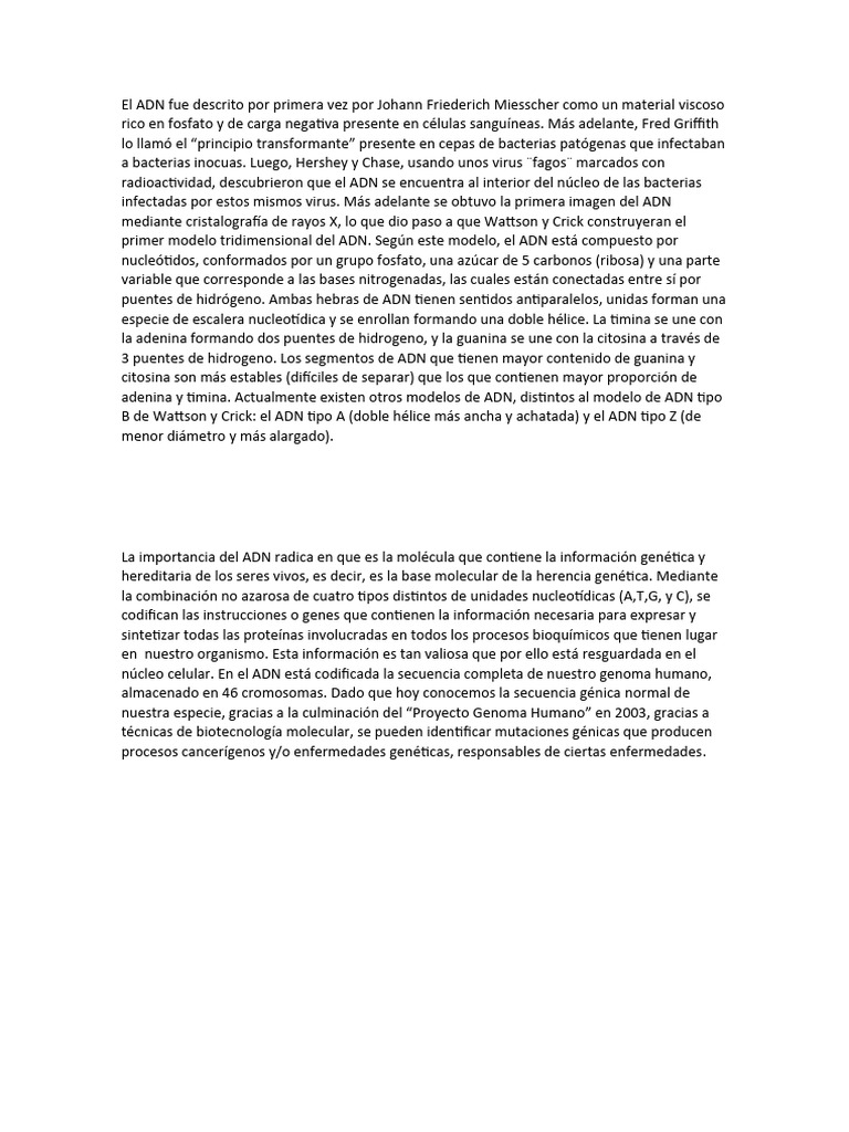 El ADN Fue Descrito Por Primera Vez Por Johann Friederich Miesscher ...