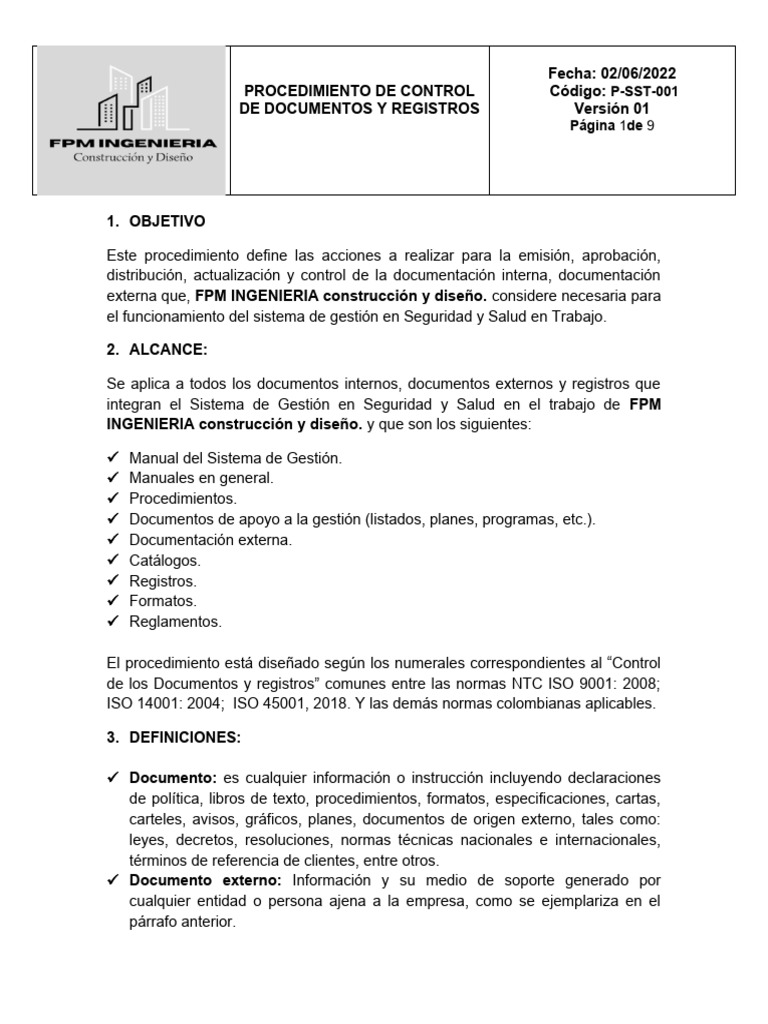 Procedimiento de Control de Documentos y Registros FPM Ingenieria | PDF ... Procedimiento de Control de Documentos y Registros FPM Ingenieria | PDF ...