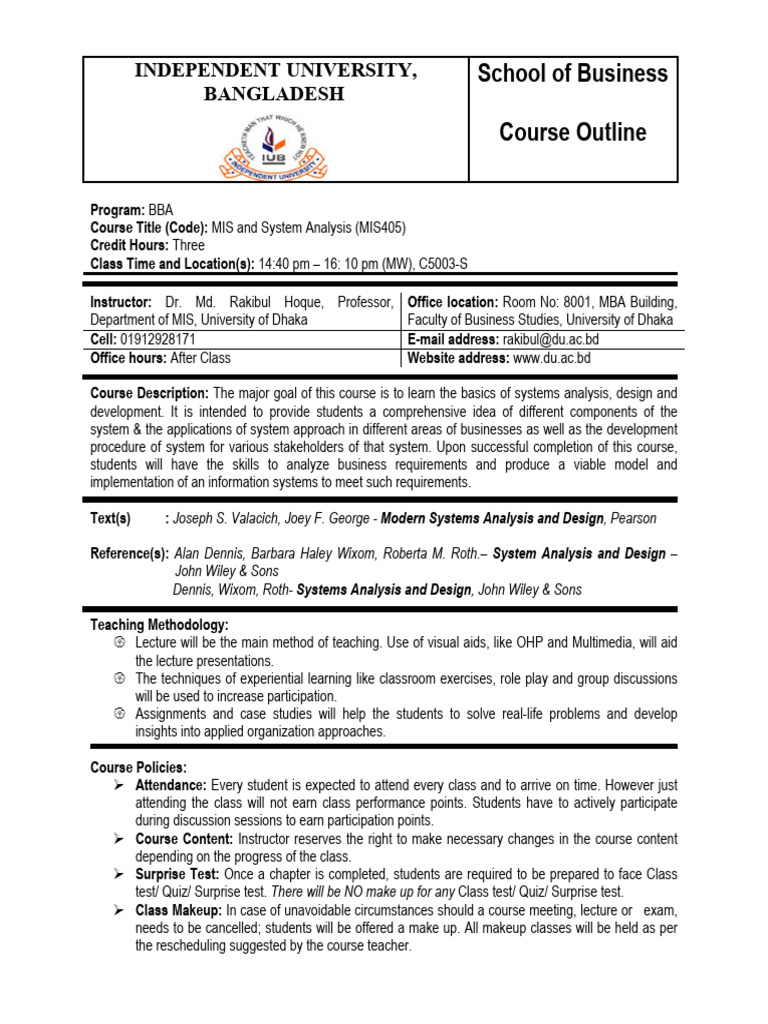 IUB Course outline | PDF | Academic Dishonesty | Teachers