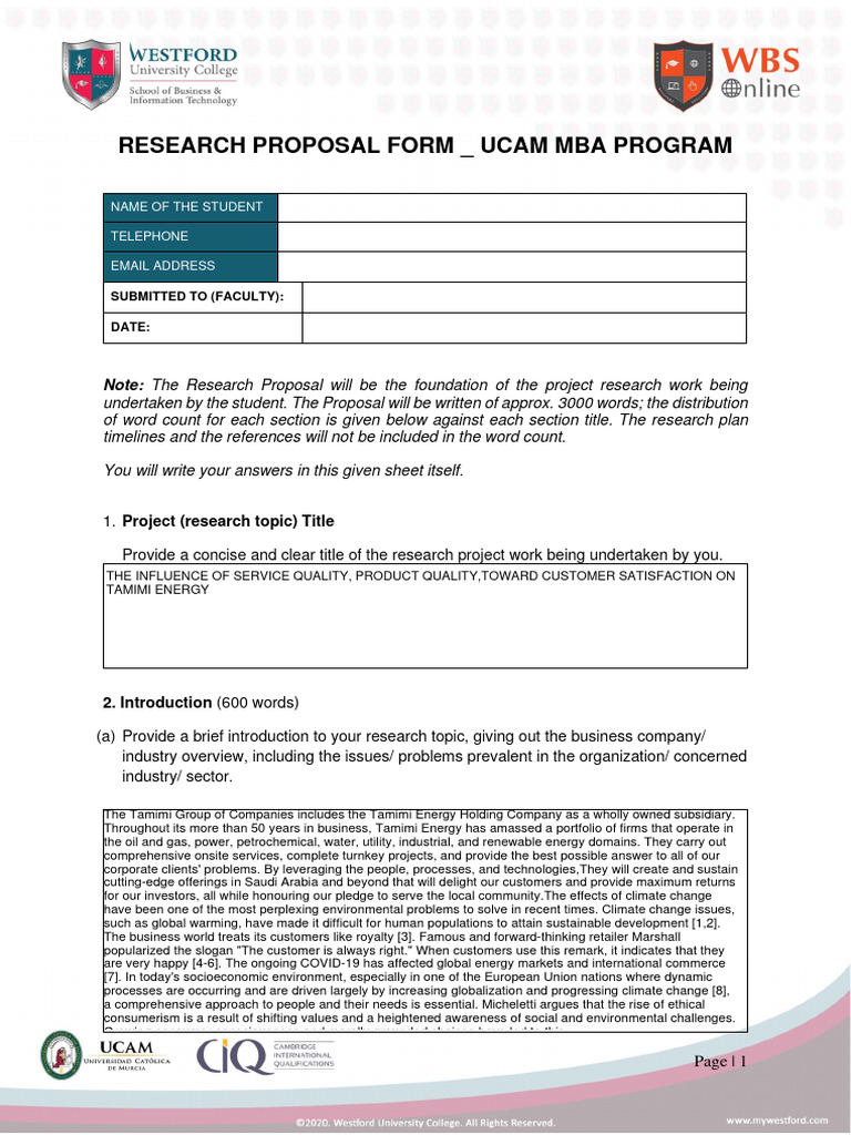 UCAM-Research Proposal Form | Download Free PDF | Survey Methodology | Customer