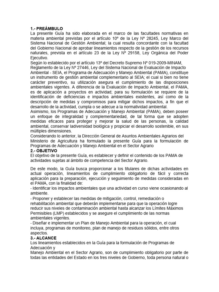 Guía PAMA para el Sector Agrario | PDF | Evaluación de impacto ambiental