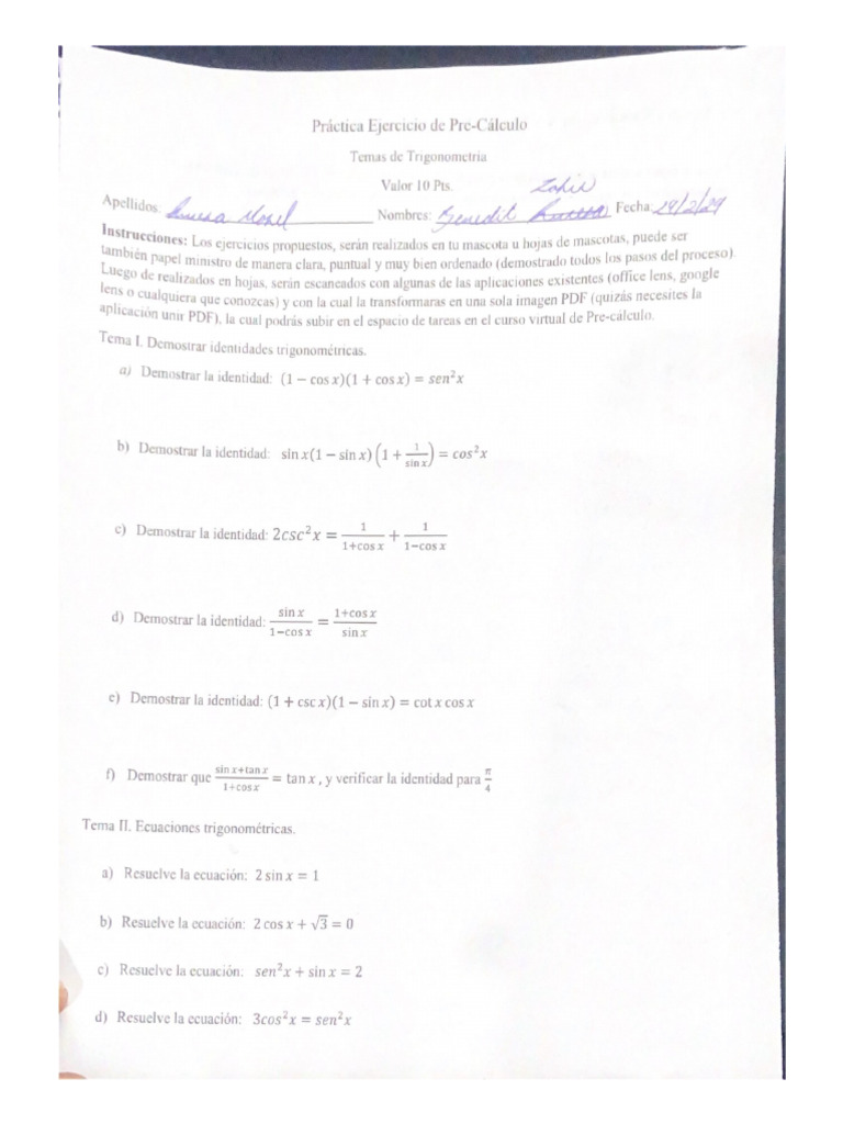 Práctica Ejercicio de Pre-Calculo | PDF