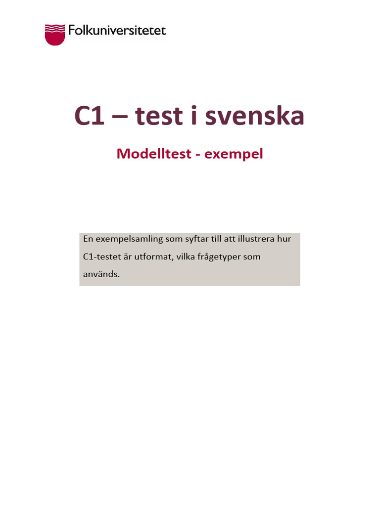 C1 test i svenska Modelltest - exempel | PDF