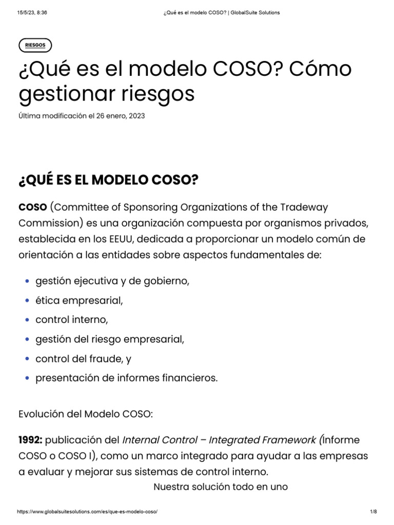 ¿Qué Es El Modelo COSO - GlobalSuite Solutions | PDF