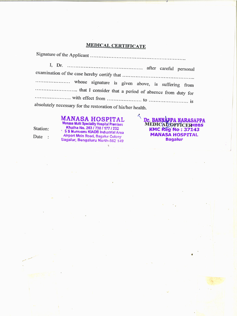 Medical Certificate | PDF