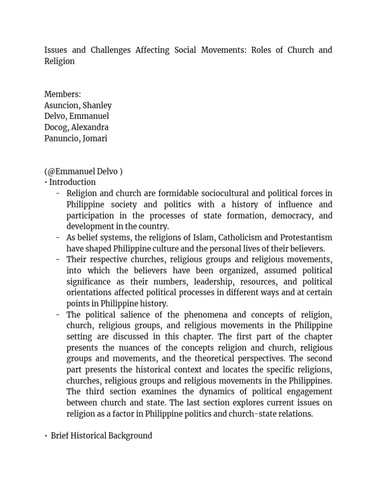 Group5 Topic 7 Roles of Church and Religion | PDF | Philippines ...