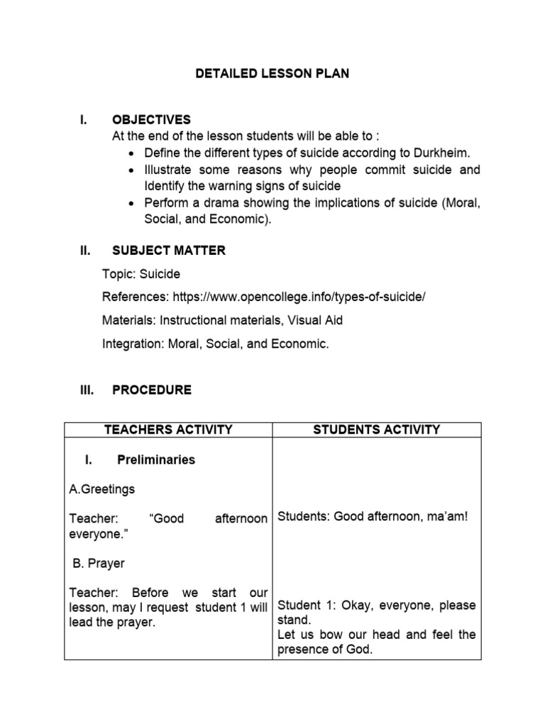 Lesson Plan Magalzo | PDF | Suicide | Psychological Concepts