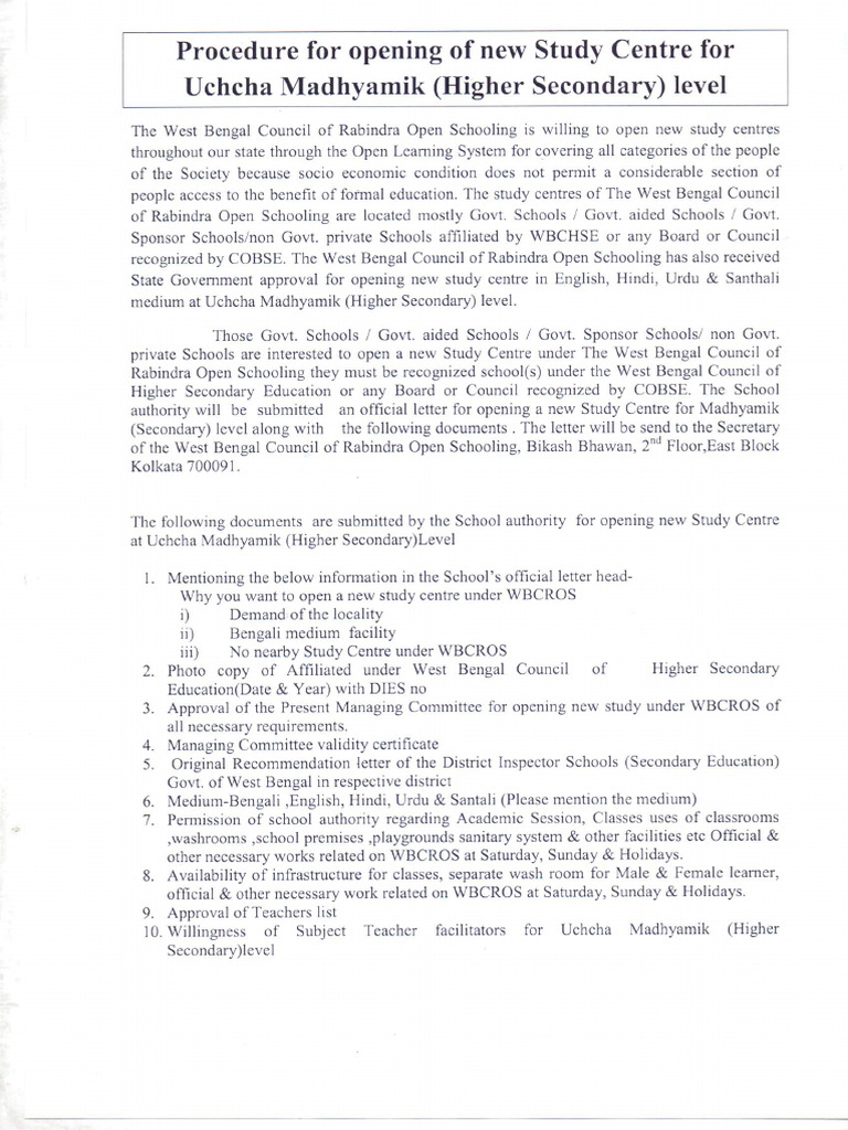 Procedure For Opening of New Study Centre For Uchcha Mad0001 1 | PDF